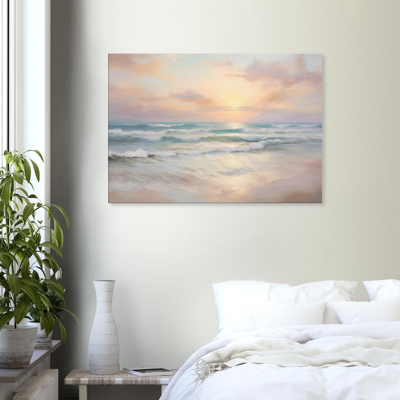 Calming Beach Landscape at Sunset Printed on Canvas, Maritime Wall ...
