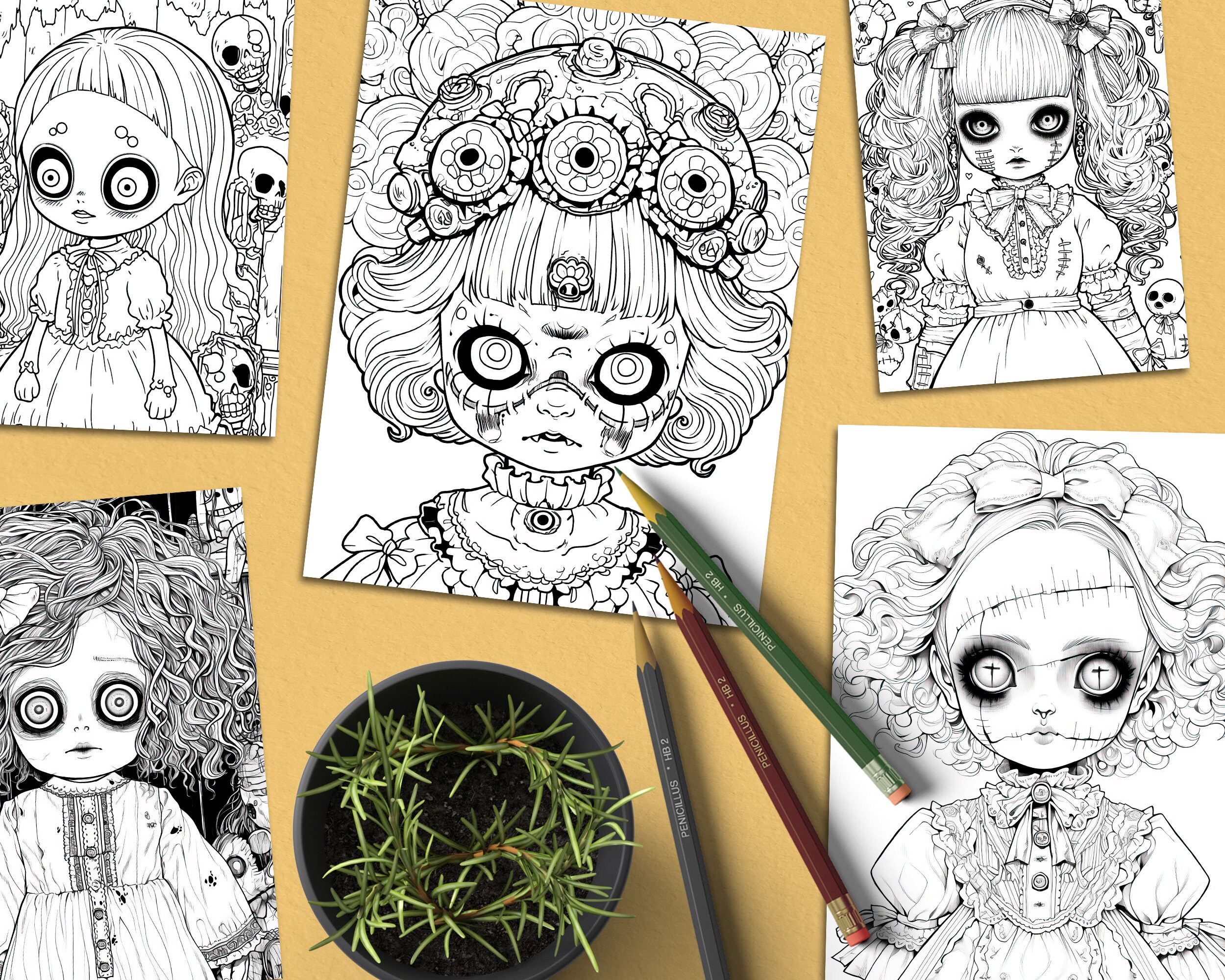 Horror Dolls Coloring Book Pages for Kids and Adults, Instant Digital ...