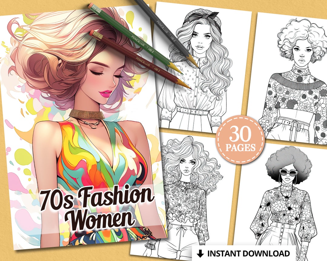 Fashion Coloring Book, 70s Aesthetic, 1970s Disco, Relaxing Coloring ...