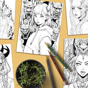 Demon Anime Girls Coloring Book Pages for Kids and Adults, Instant ...