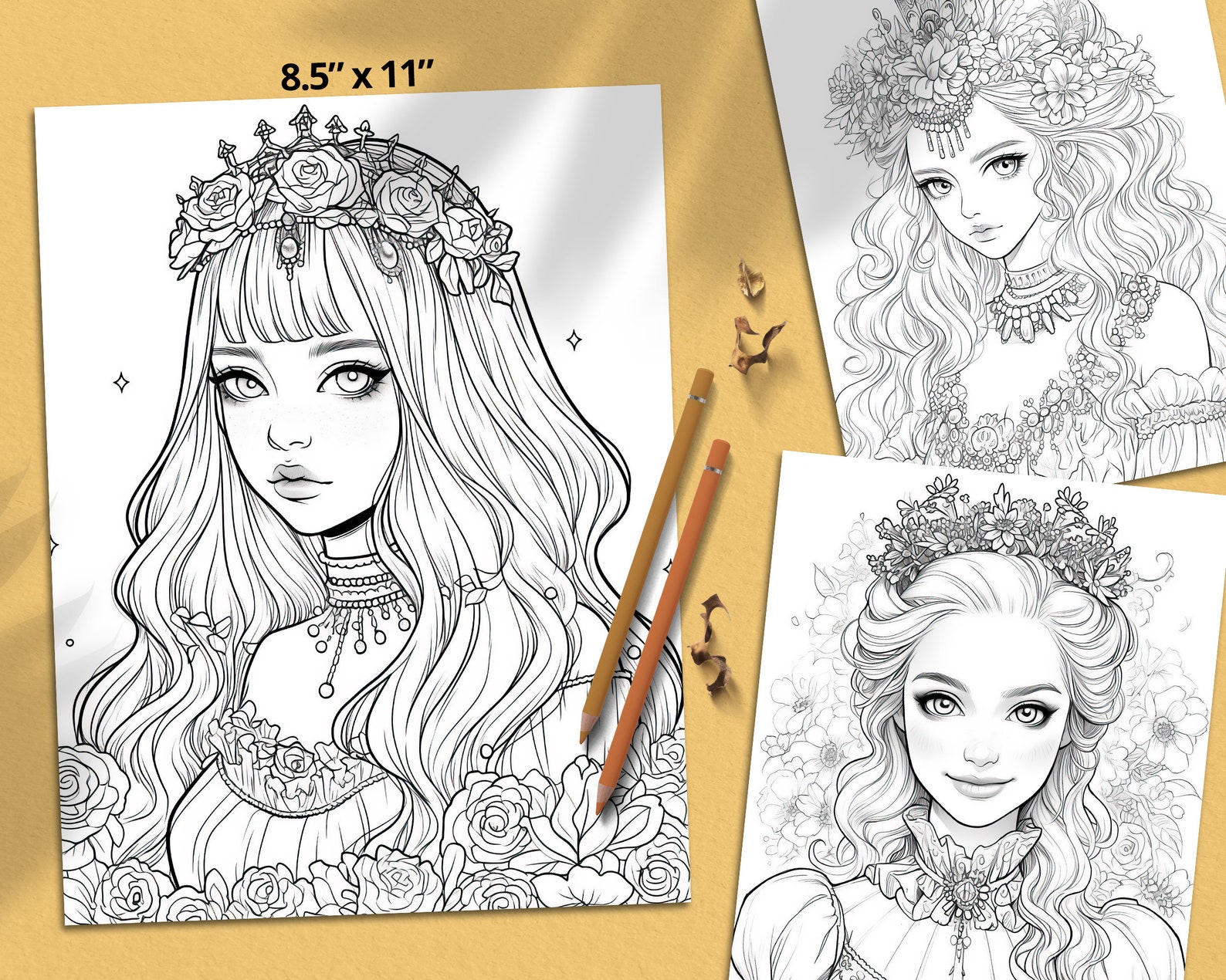 Flower Princess Coloring Book Pages for Kids and Adults - Etsy