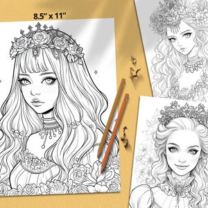 Flower Princess Coloring Book Pages for Kids and Adults - Etsy