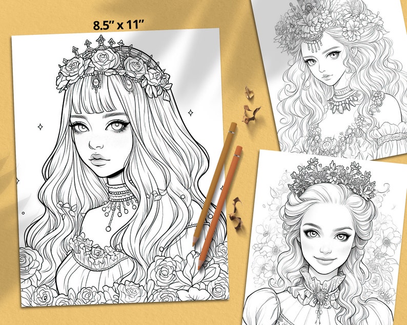 Flower Princess Coloring Book Pages for Kids and Adults - Etsy