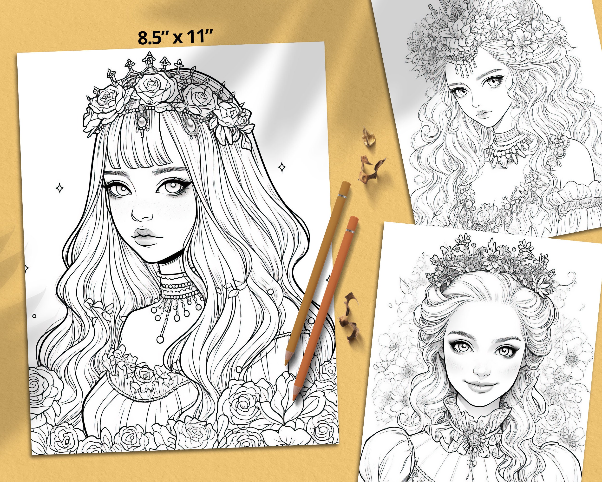 Flower Princess Coloring Book Pages for Kids and Adults - Etsy
