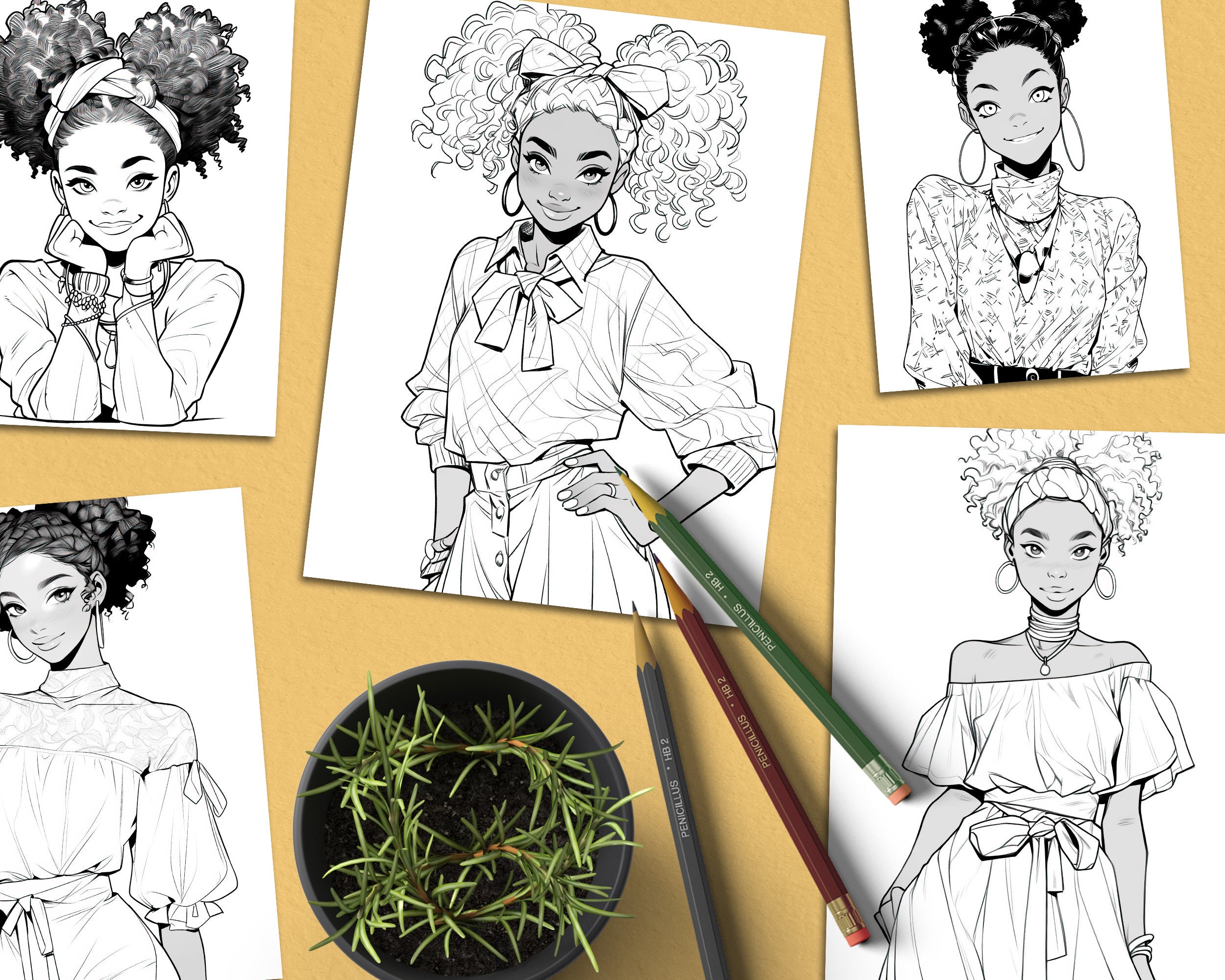 Anime Black Girls Coloring Book Pages for Kids and Adults, Instant ...
