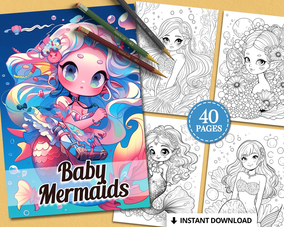 Baby Mermaids Coloring Book Pages for Kids and Adults Instant - Etsy