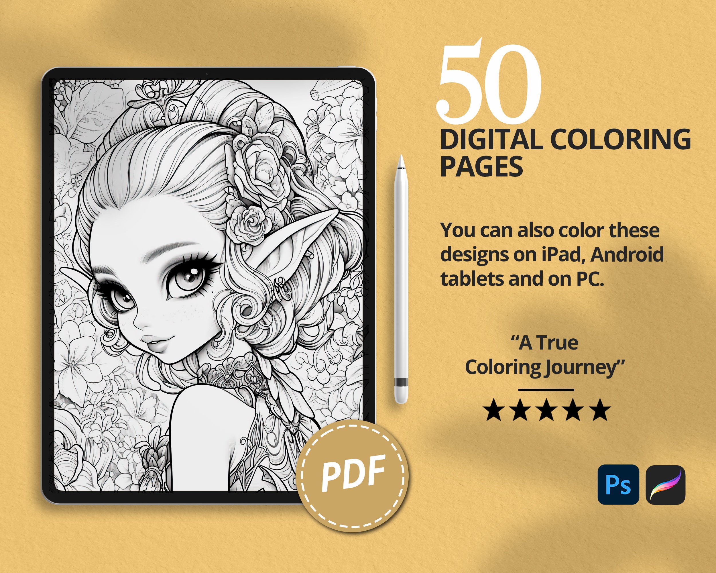 Forest Elf Coloring Book Pages for Kids and Adults, Instant Digital ...