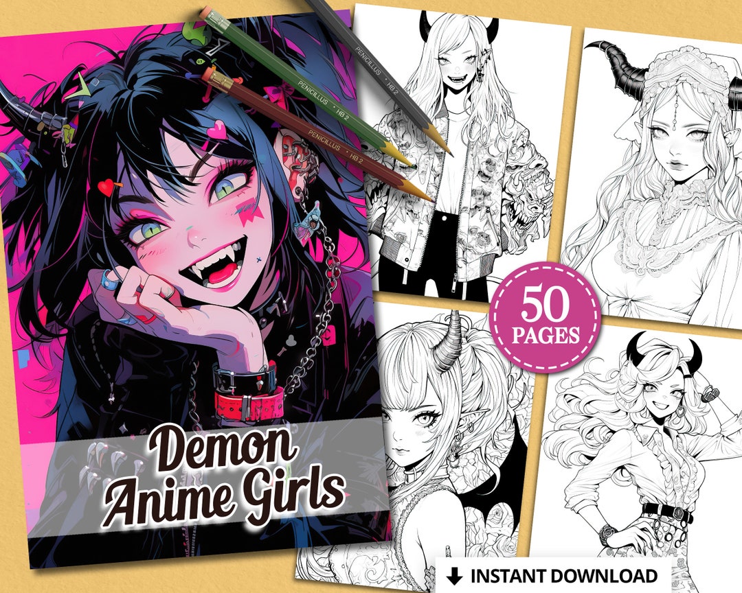 Anime Demon Girl, Anime Coloring Book, Relaxing Coloring Books for ...