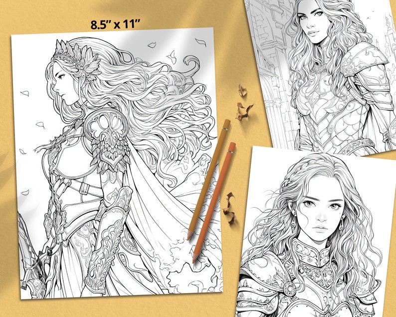 Knight Girls Coloring Book Pages for Kids and Adults, Instant Digital ...