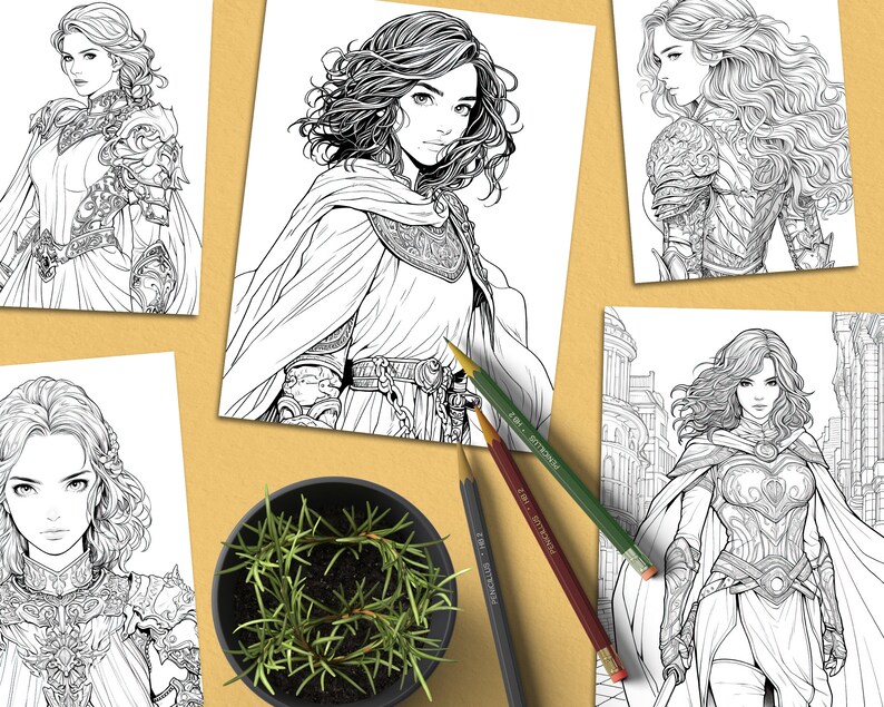 Knight Girls Coloring Book Pages for Kids and Adults, Instant Digital ...