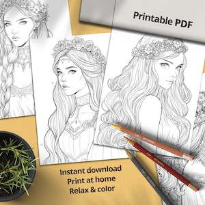 Flower Princess Coloring Book Pages for Kids and Adults - Etsy