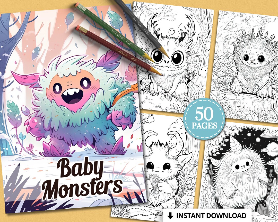 Baby Monsters Coloring Book Pages for Kids and Adults Instant - Etsy