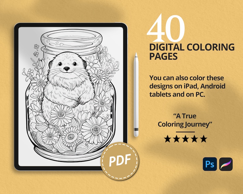 Animals in Jars Cottagecore Coloring Kawaii Coloring - Etsy