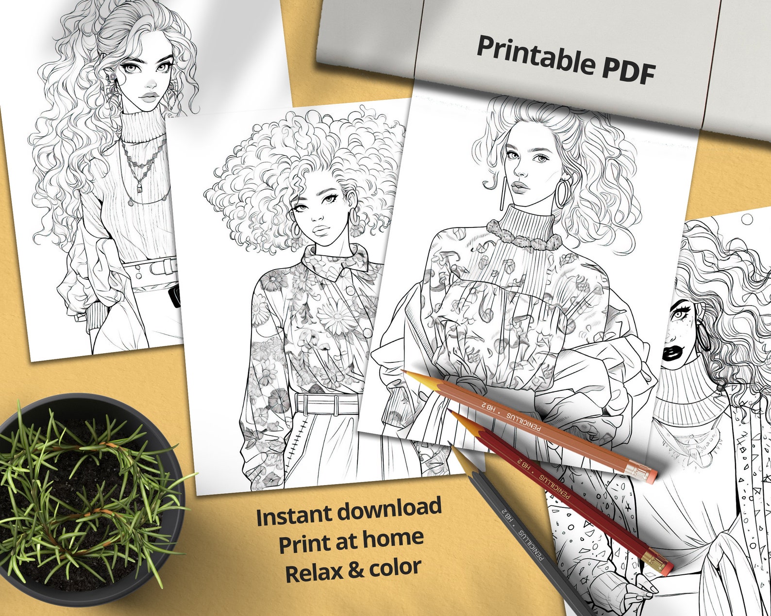 90s Fashion Women Coloring Book Pages for Kids and Adults - Etsy