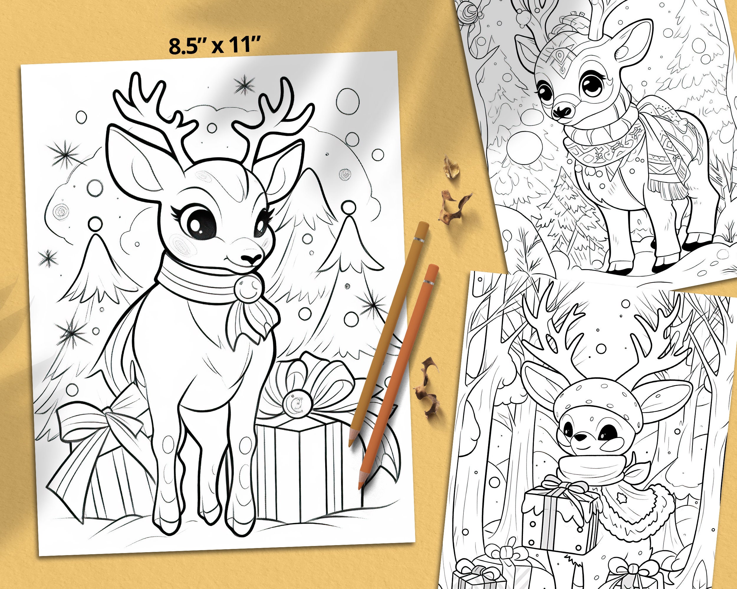 Christmas Reindeers Coloring Book Pages for Kids and Adults, Instant ...