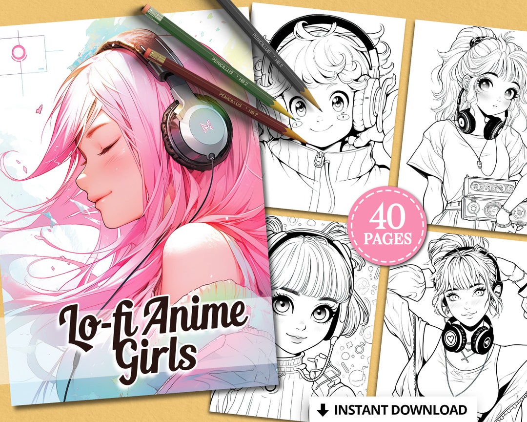 Lofi Anime Girls Coloring Book Pages for Kids and Adults - Etsy