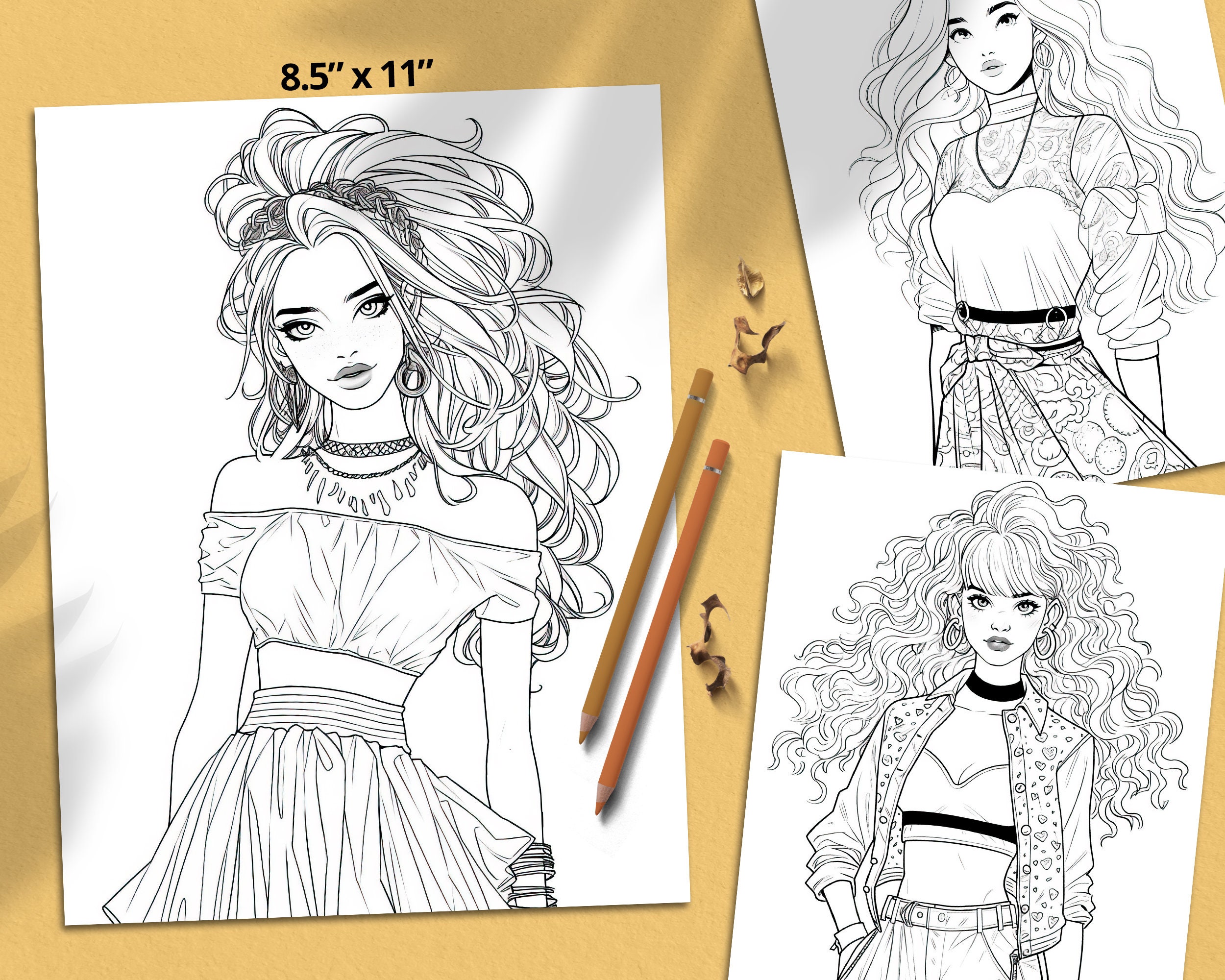 90s Fashion Women Coloring Book Pages for Kids and Adults - Etsy