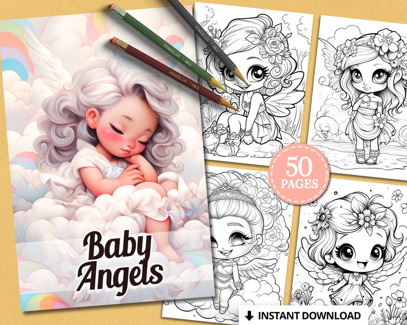 Baby Angels Coloring Book Pages for Kids and Adults, Instant Digital ...