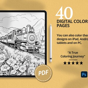 Trains Coloring Book Pages for Kids and Adults, Instant Digital ...