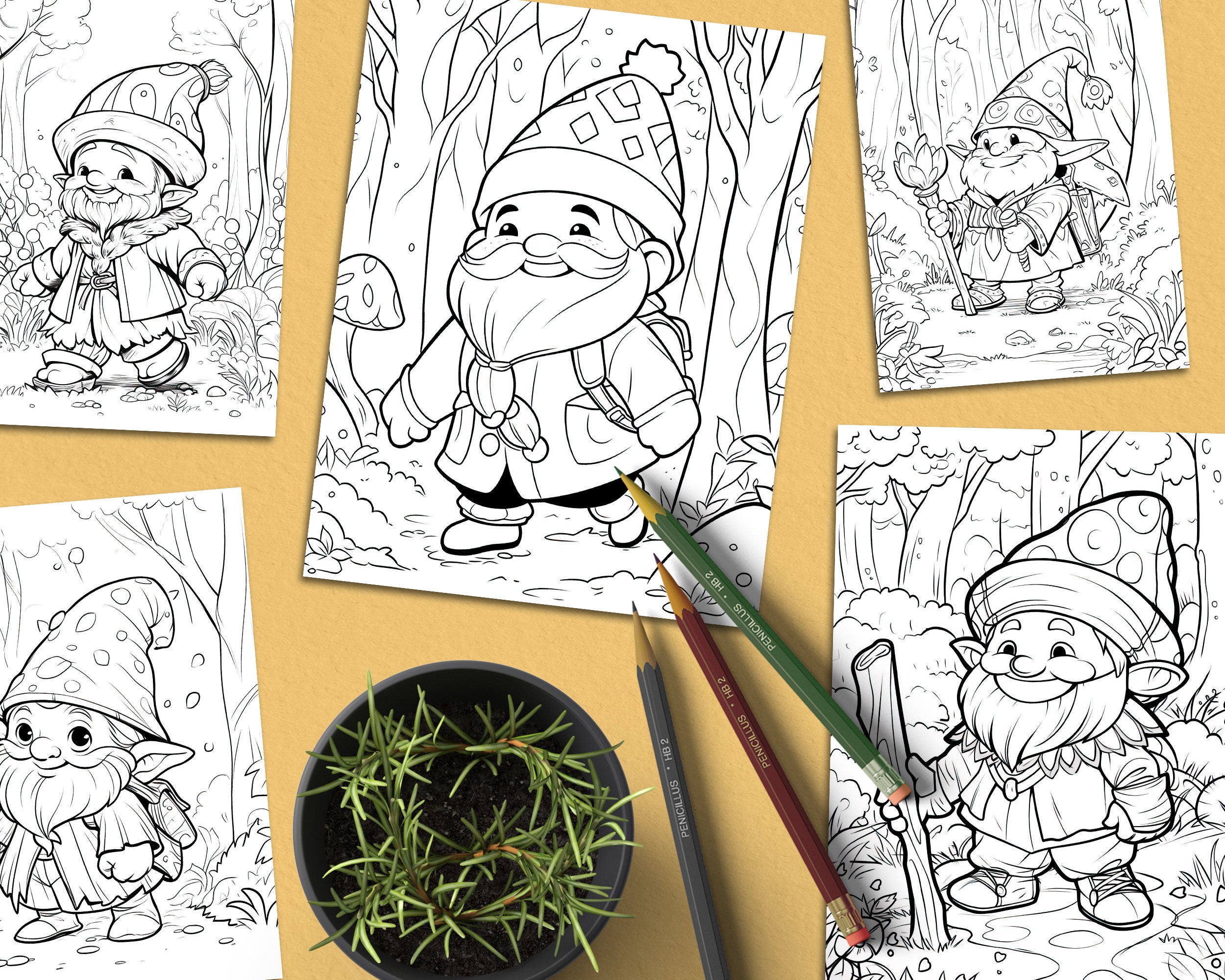 Cozy Gnomes Coloring Book Pages for Kids and Adults, Instant Digital ...
