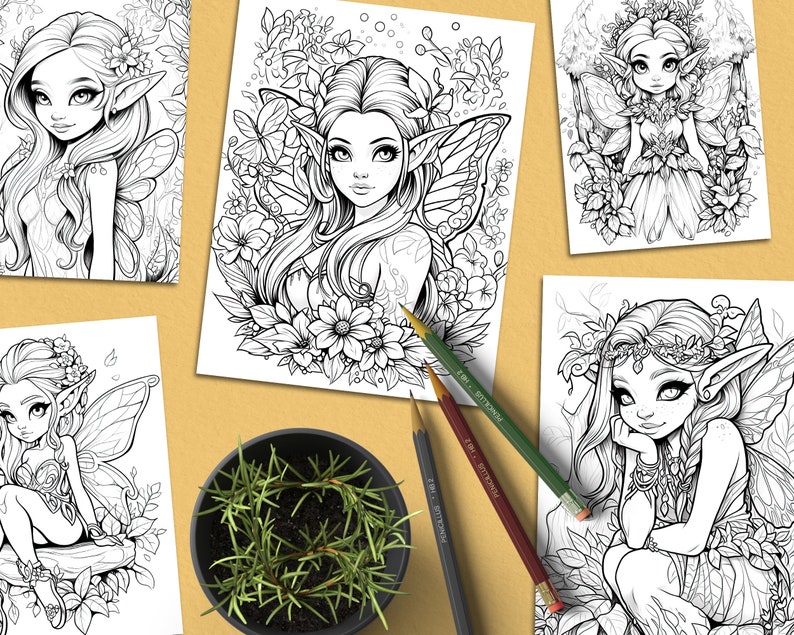 Forest Fairy Fantasy Coloring Book Pages for Adults & Kids Anxiety ...