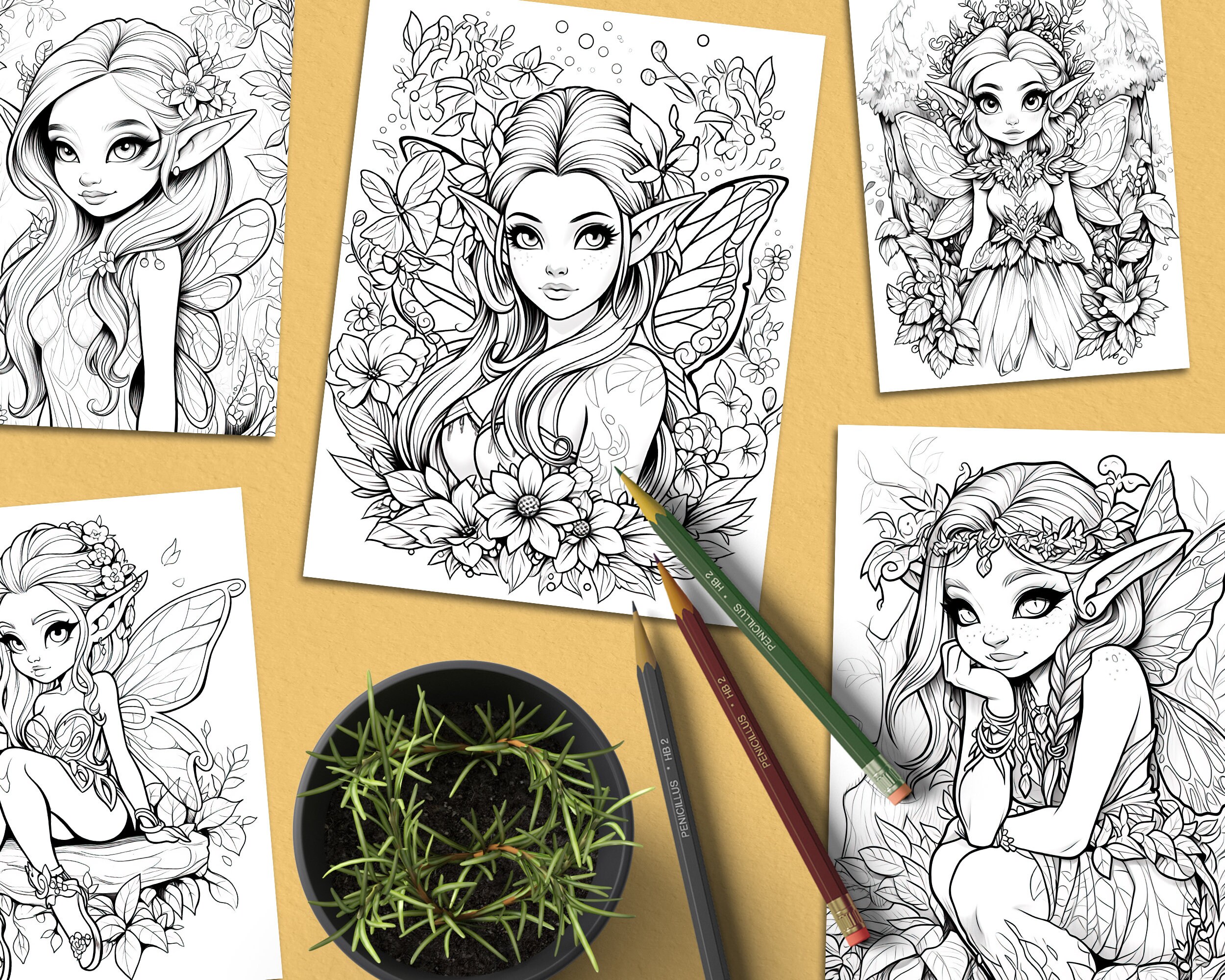 Forest Fairy Fantasy Coloring Book Pages for Adults & Kids Anxiety ...