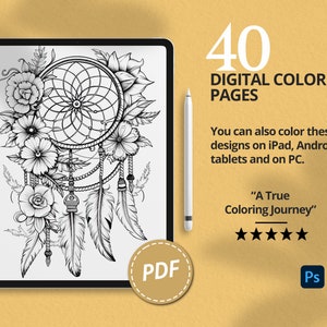 Dreamcatcher Coloring Book Pages for Kids and Adults, Instant Digital ...