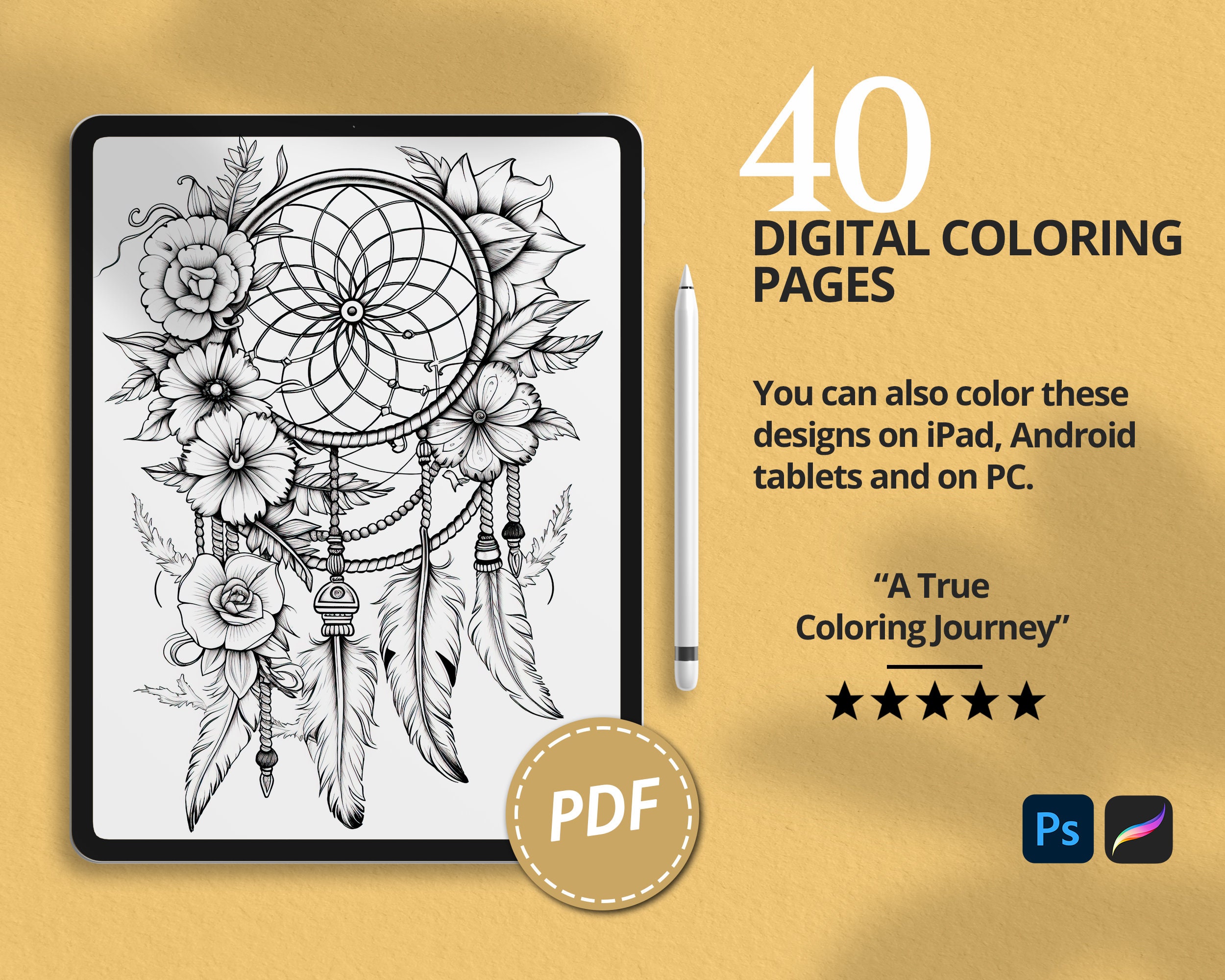 Dreamcatcher Coloring Book Pages for Kids and Adults, Instant Digital ...