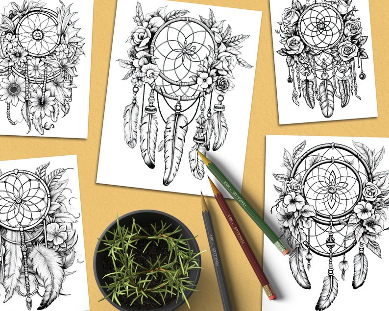 Dreamcatcher Coloring Book Pages for Kids and Adults, Instant Digital ...
