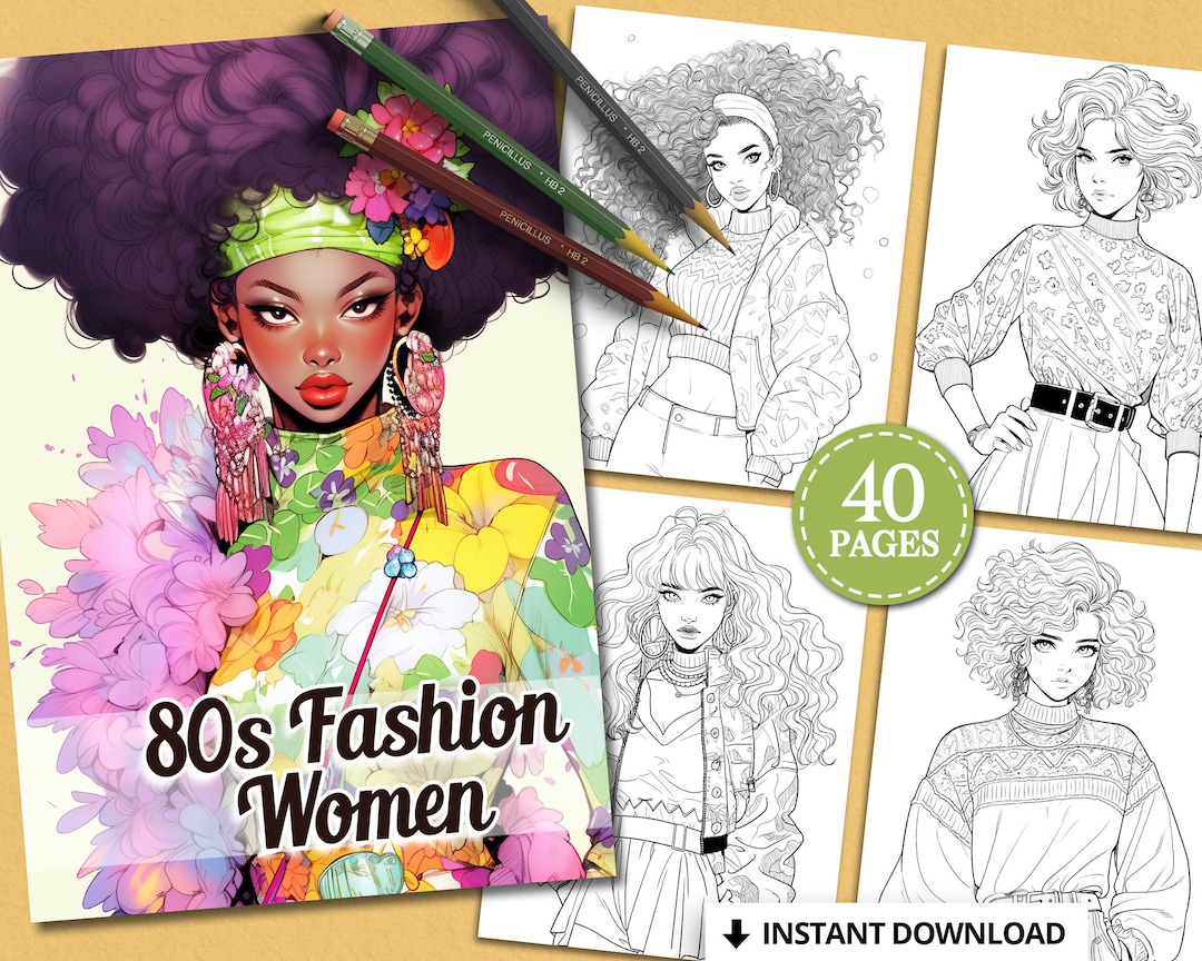Fashion Coloring Book, 80s Aesthetic, Retro Chic,1980s, Relaxing ...