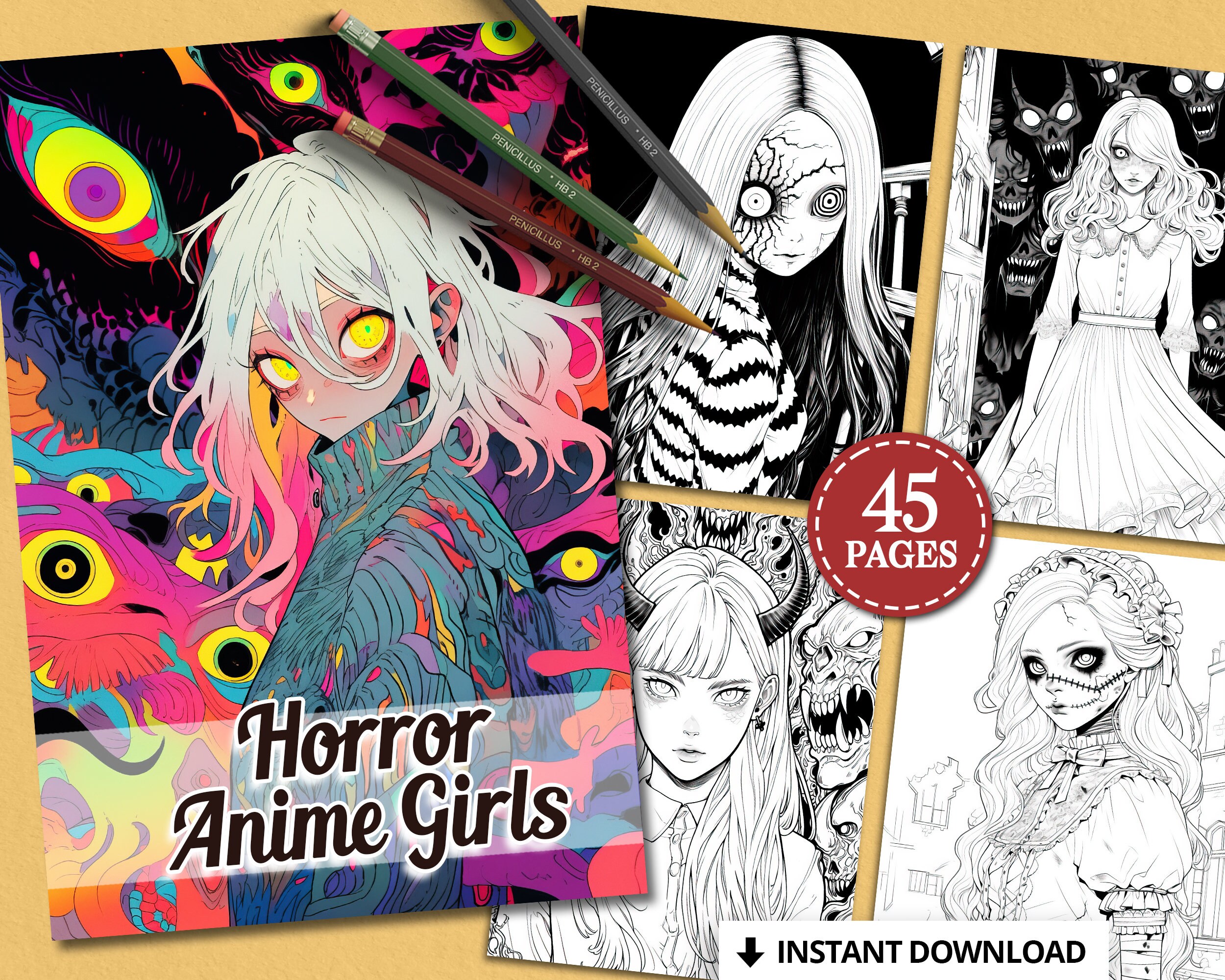Horror Coloring Book, Anime Coloring Book, Horror Vibes, Relaxing ...