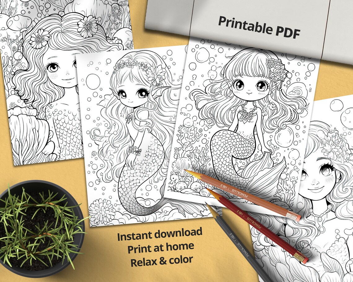 Baby Mermaids Coloring Book Pages for Kids and Adults Instant - Etsy