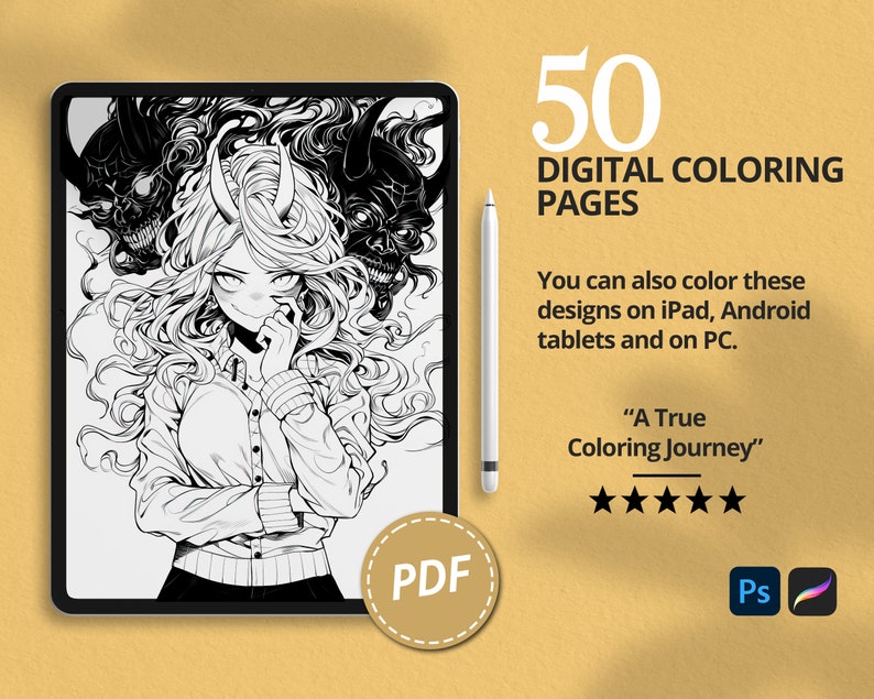 Demon Anime Girls Coloring Book Pages for Kids and Adults, Instant ...