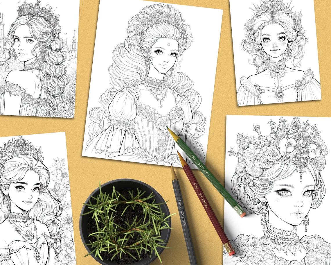 Flower Princess Coloring Book Pages for Kids and Adults - Etsy