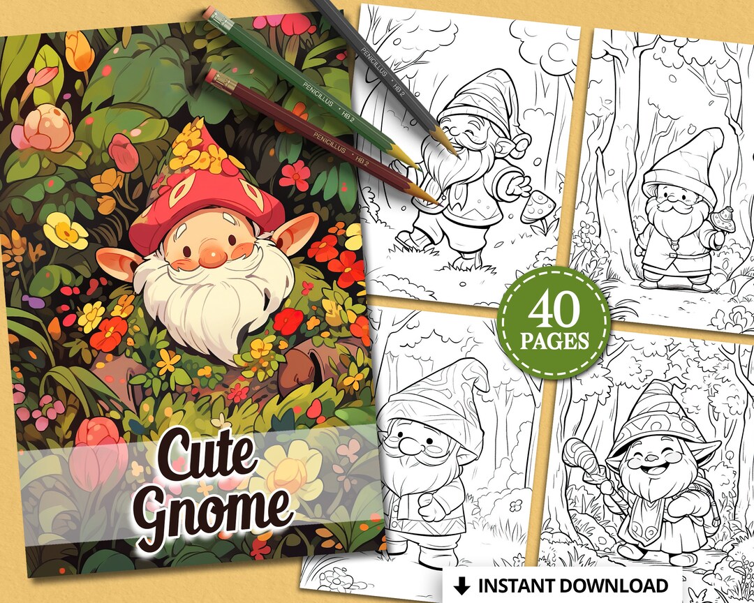 Cozy Gnomes Coloring Book Pages for Kids and Adults, Instant Digital ...