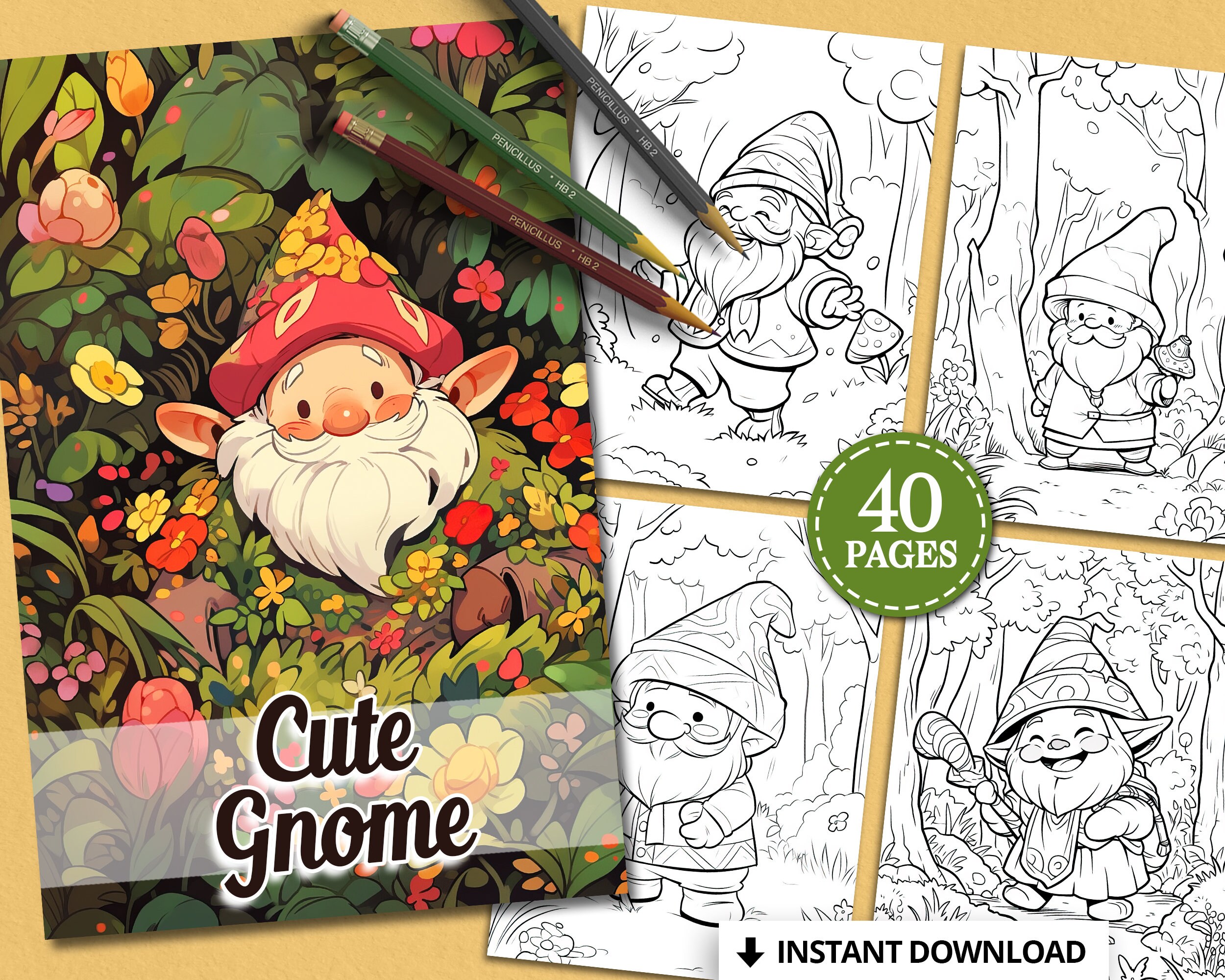 Cozy Gnomes Coloring Book Pages for Kids and Adults, Instant Digital ...