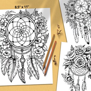 Dreamcatcher Coloring Book Pages for Kids and Adults, Instant Digital ...