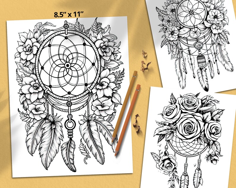 Dreamcatcher Coloring Book Pages for Kids and Adults, Instant Digital ...