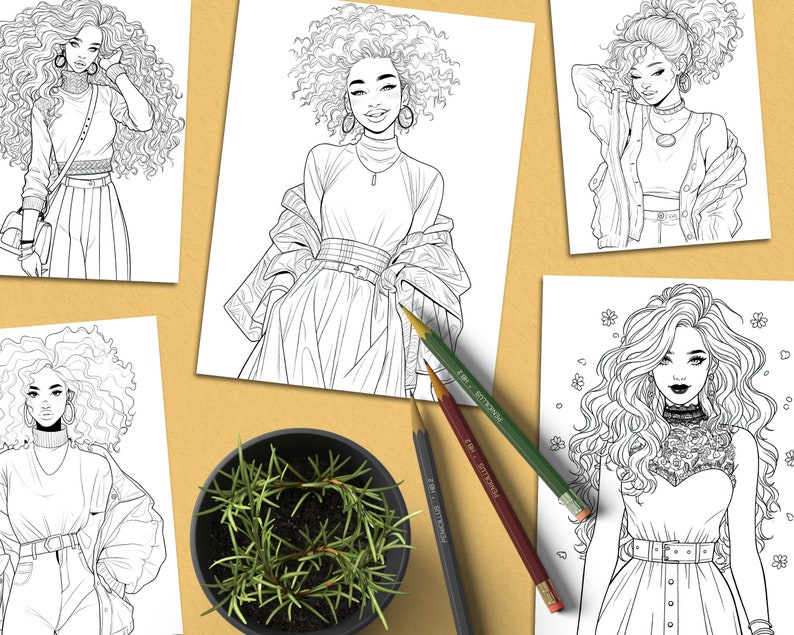 90s Fashion Women Coloring Book Pages for Kids and Adults - Etsy