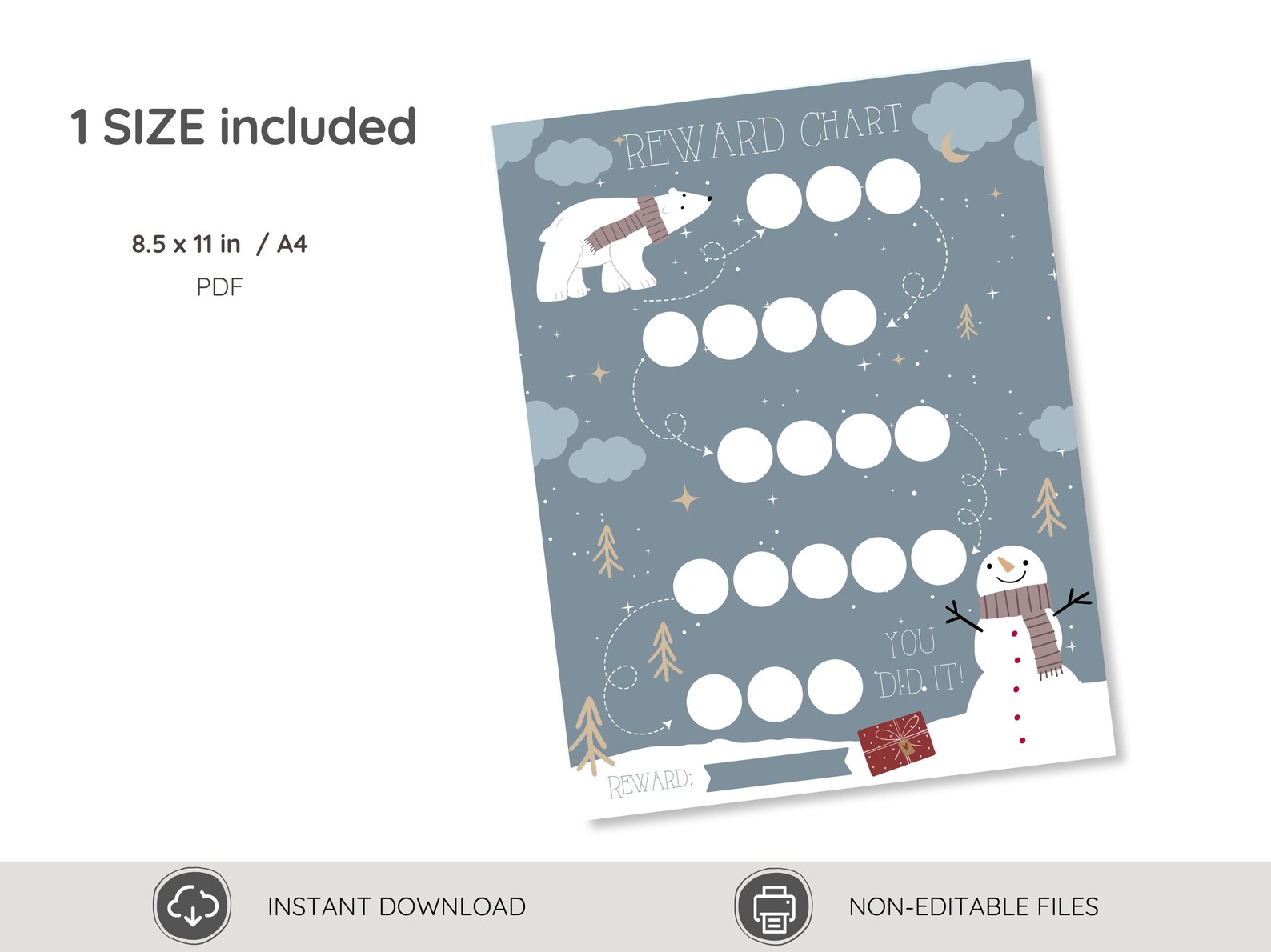 Winter Reward Chart for Toddlers Cute Polar Bear & Snowman Designs ...