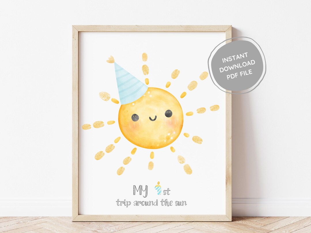First Birthday Fingerprint Guest Book Ray of Sun Fingerprint Sun With a ...