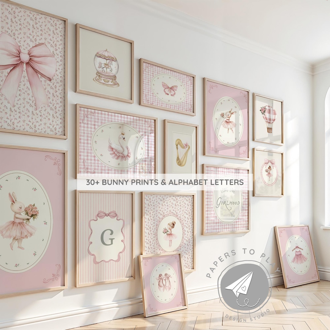 Vintage Ballerina Prints, Pink Nursery Gallery Wall Art, Ballerina ...