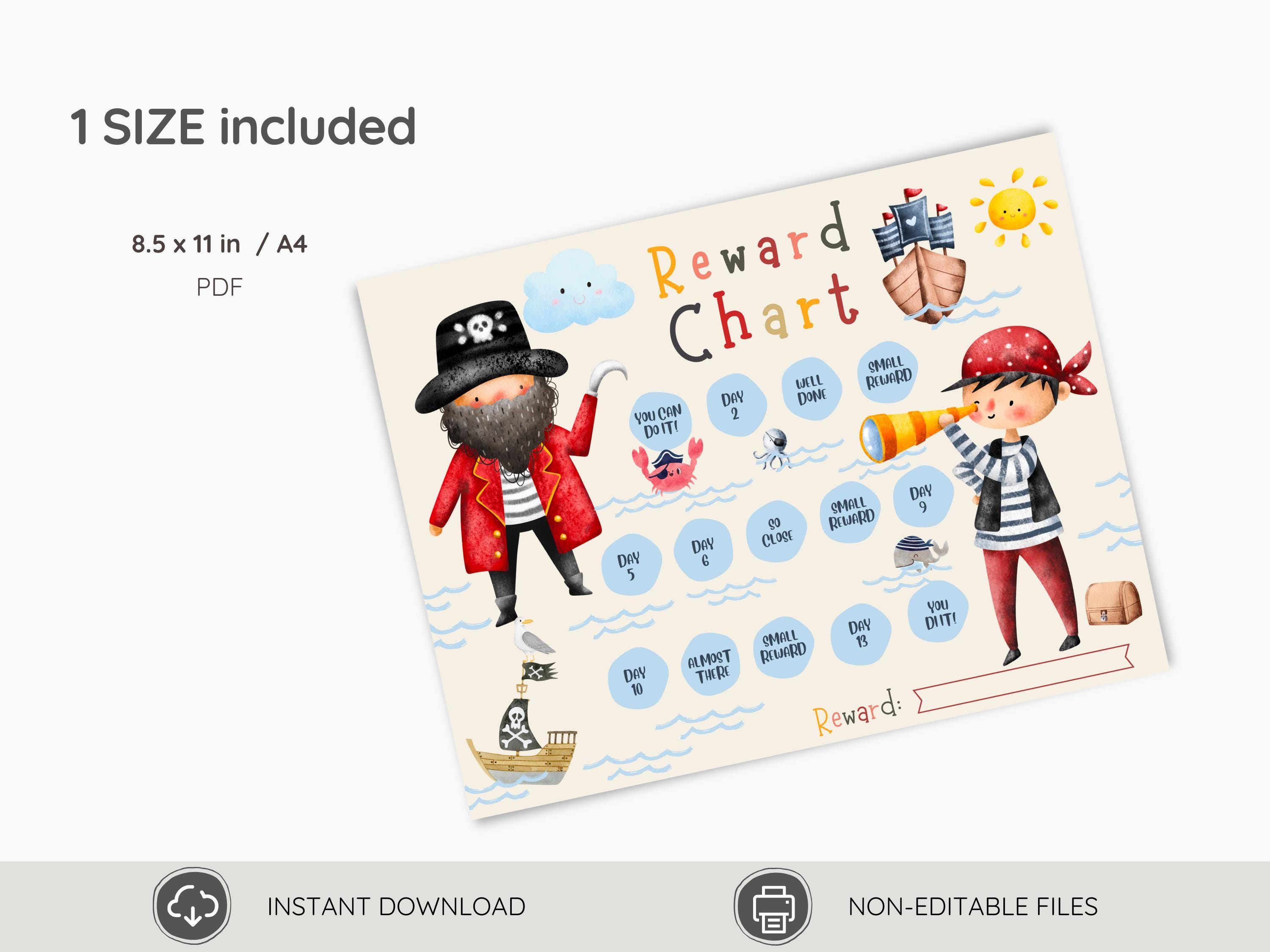 Colorful Pirate Reward Chart -2 Weeks Boys Behavior Tracking, Pirate ...