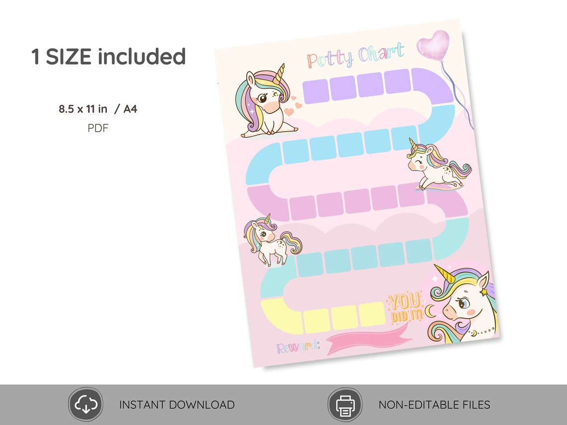 Unicorn Rainbow Potty Chart, Kawaii Reward Chart Toddlers, Cute Toilet ...
