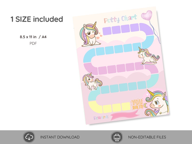 Unicorn Rainbow Potty Chart, Kawaii Reward Chart Toddlers, Cute Toilet ...