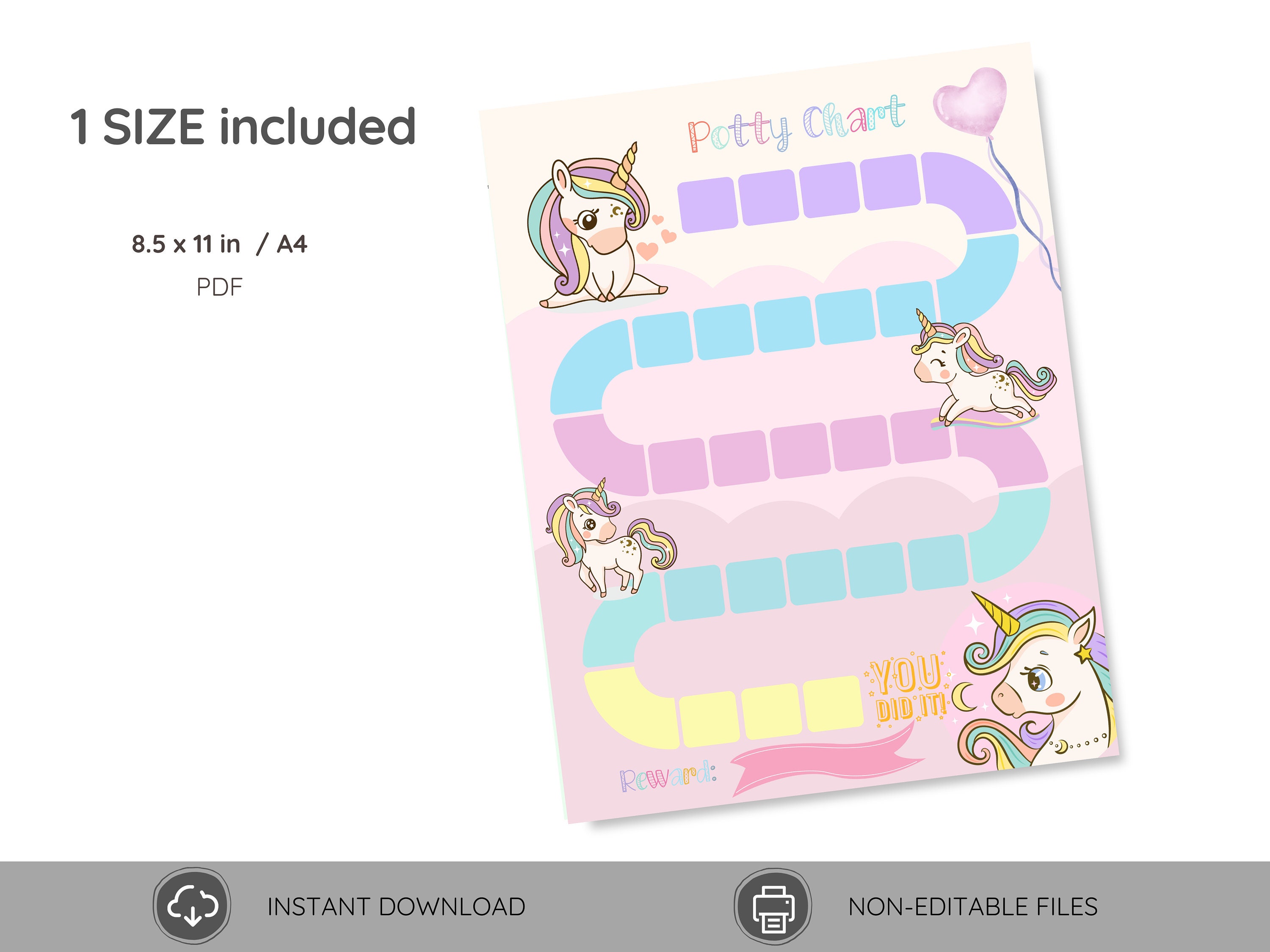 Unicorn Rainbow Potty Chart, Kawaii Reward Chart Toddlers, Cute Toilet ...