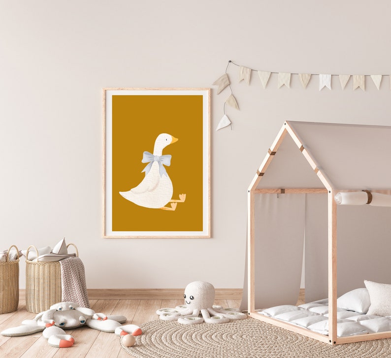 Silly Goose Wall Art Pastel Yellow, Goose With a Ribbon Nursery Wall ...