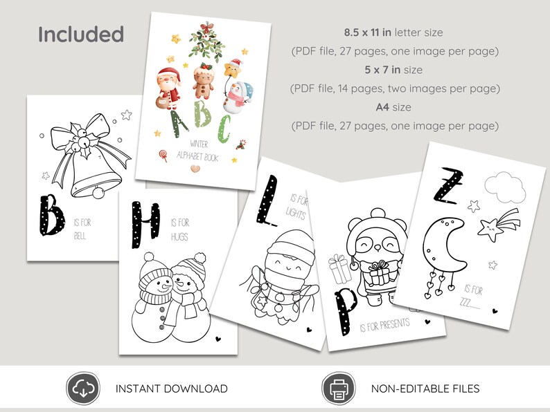 Printable Santa ABC Coloring Book for Kids, Xmas Crafts Winter Coloring ...