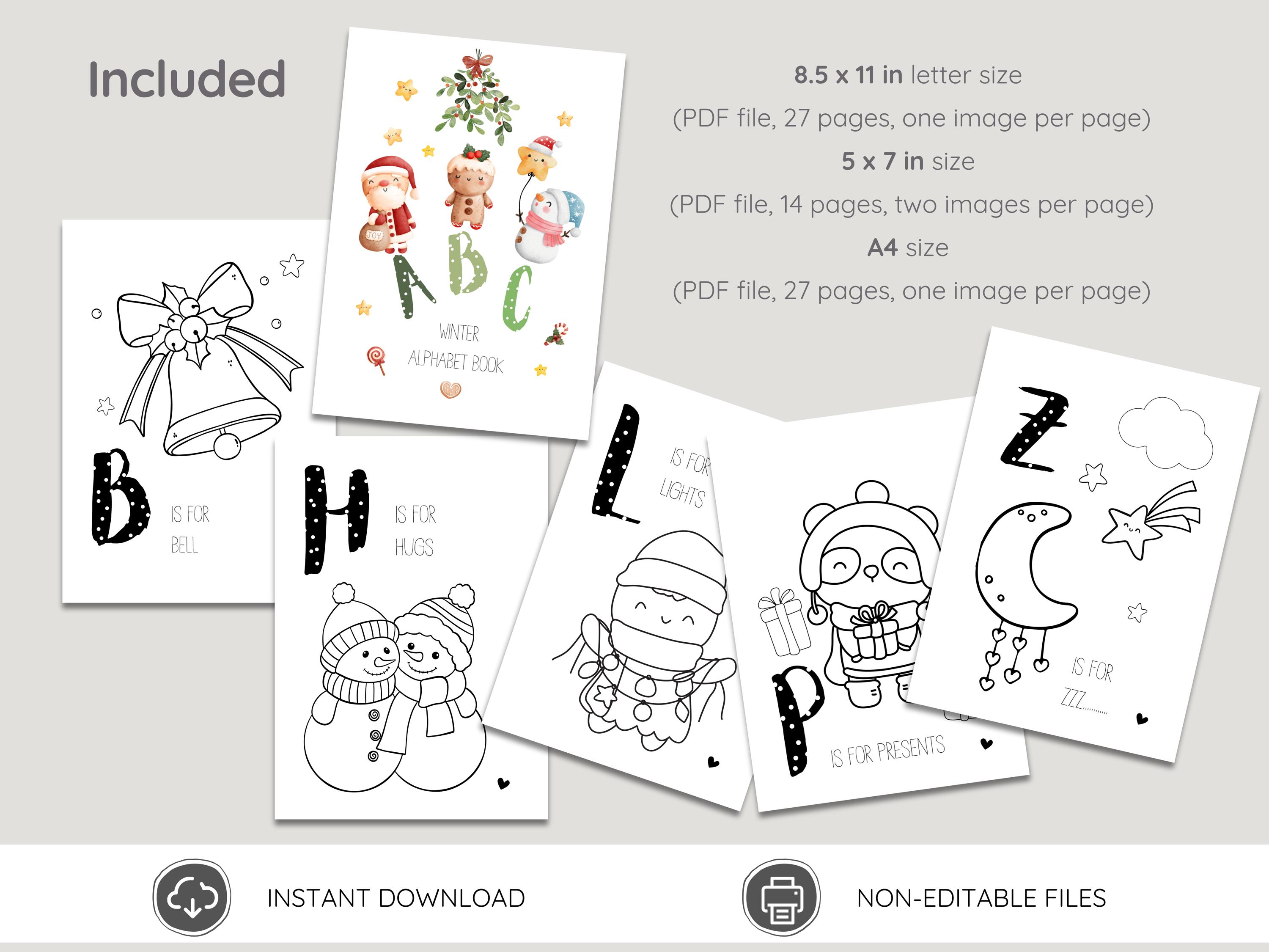 Printable Santa ABC Coloring Book for Kids, Xmas Crafts Winter Coloring ...