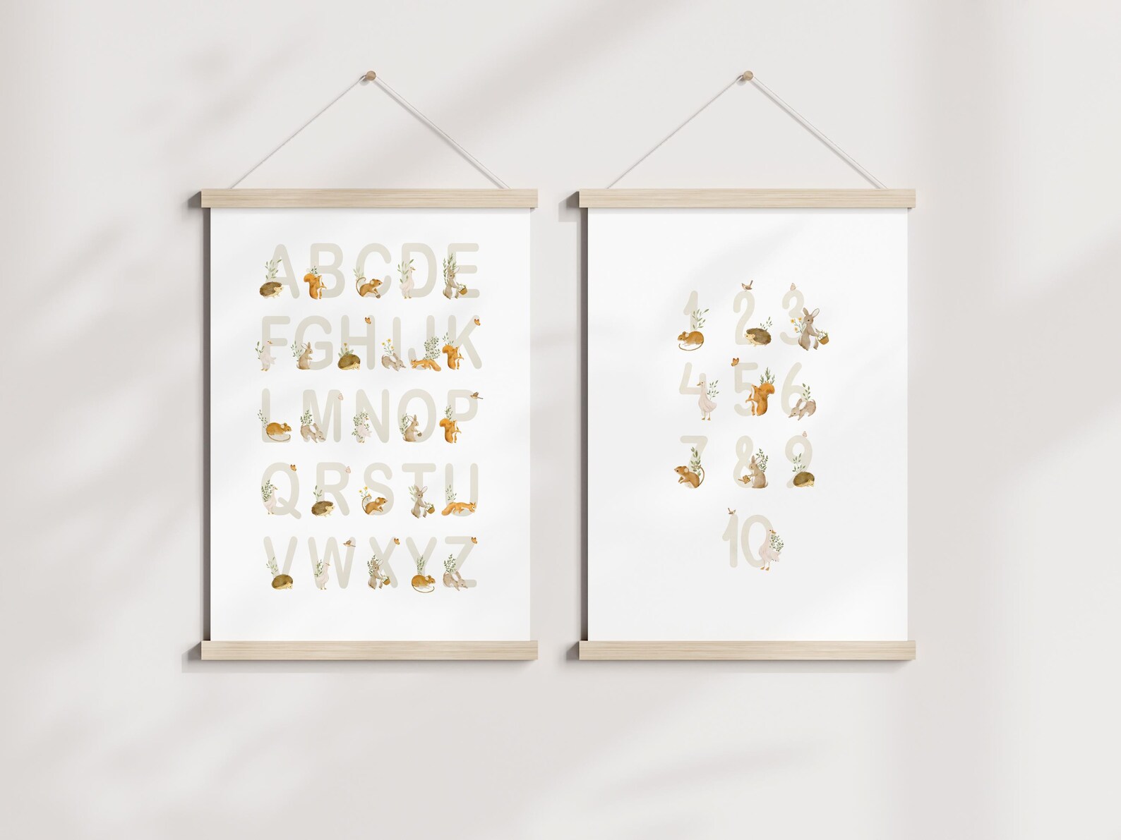 Woodland Animals Alphabet & Numbers Poster: Boho Nursery Art Digital ...